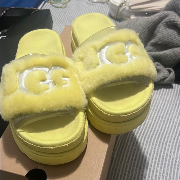 UGG | Shoes | Ugg Bright Yellow Fluffy Slides | Poshmark